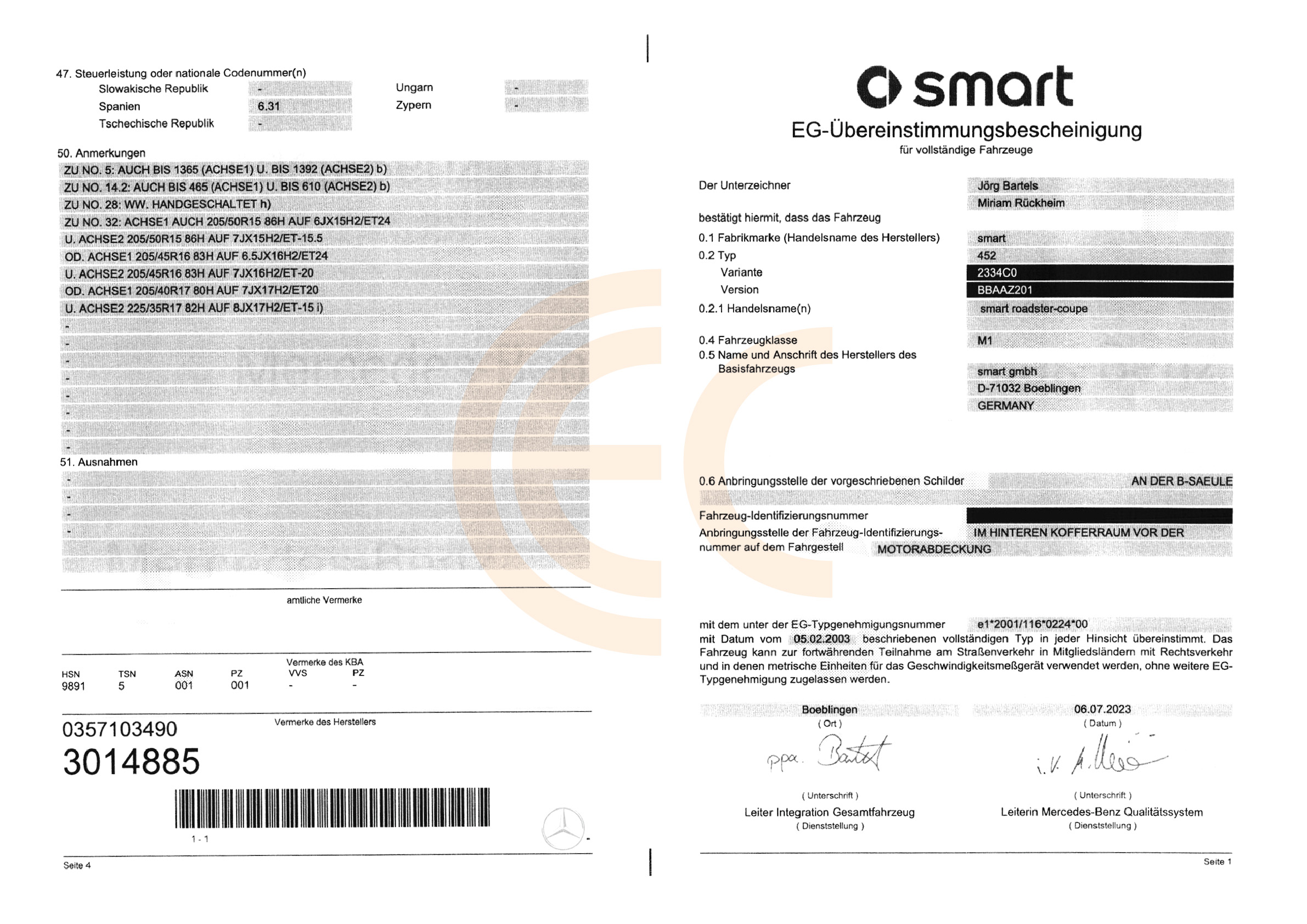 Certificat de conformité (COC) Smart
